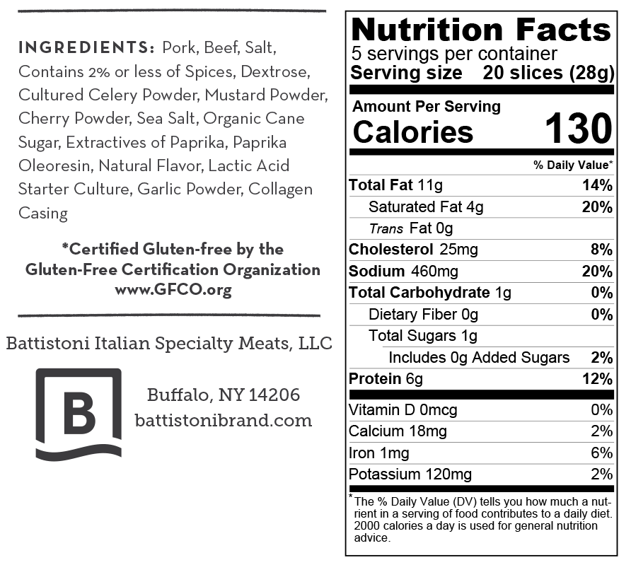 Cup & Char Pepperoni Sliced 5oz Pack - Spicy Original | Battistoni ...