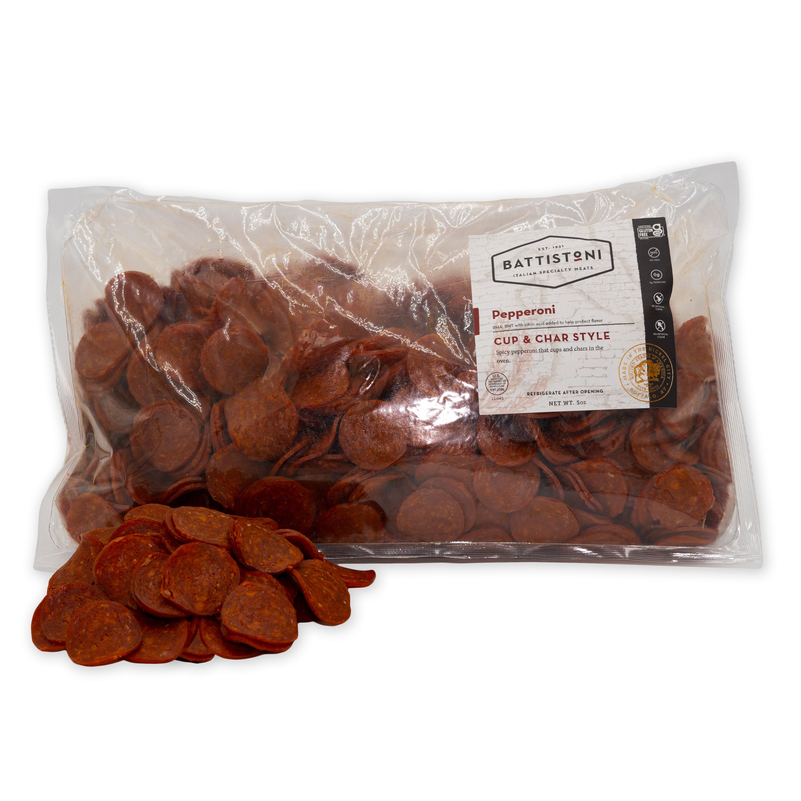 Cup & Char Pepperoni 5lb Bag | Battistoni Italian Specialty Meats, LLC